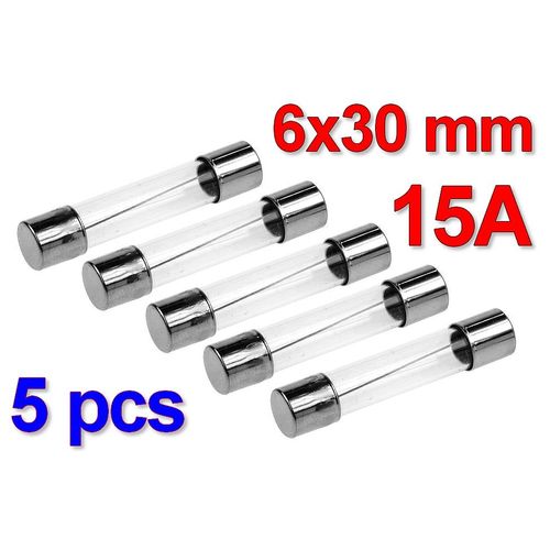 Lot de 5 fusibles 15 A (15A / ampères) Fusible tube verre compatible prise allume-cigare ...
