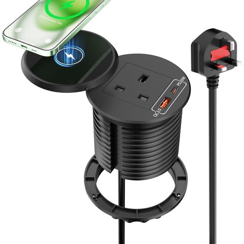 Multiprise USB C PD20 W pour bureau avec chargement sans fil, ?illet d ...