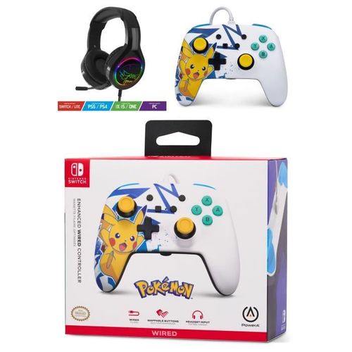 Pack Manette SWITCH Filaire Nintendo Pokémon Pikachu Meowth Officielle ...