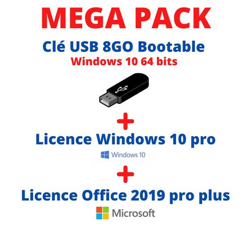 PACK WINDOWS 10 SUR CLE USB BOOTABLE + LICENCE WINDOWS 10 PRO + LICENCE ...