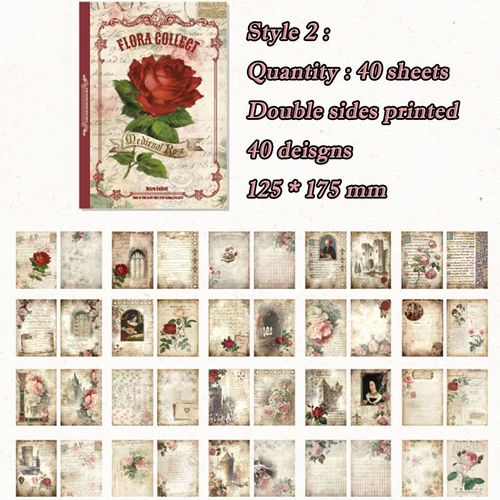 Panalisacraft Pack de papier a motifs vintage, 8 styles, 40 feuilles ...