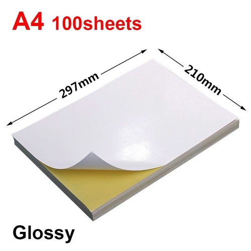 Papier autocollant A4 blanc imprimable, étiquette autocollante brillante pour imprimante à jet d ...
