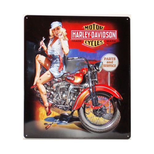 Plaque Harley Davidson Pin Up Mécano Et Sa Moto Tole Usa Deco Garage
