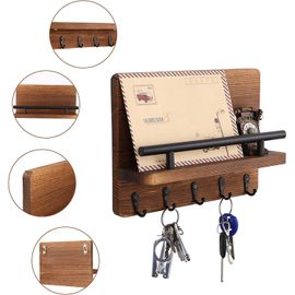 Porte-Clés Mural en Bois avec 5 Crochets, Porte Clé Mural Porte ...
