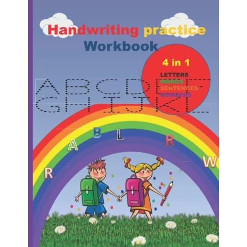 Rainbow handwriting practice workbook, 4- in-1 : tracing letters, words ...