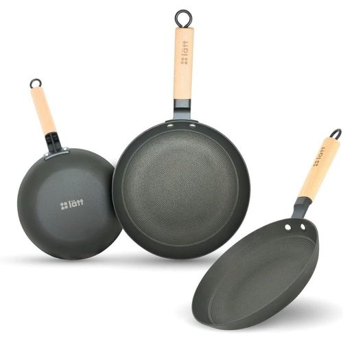 Set Poêles à Frire en Fonte Naturelle 20/24/28cm Sans PFOA, Manche Amovible, Antiadhésive, Poêle ...