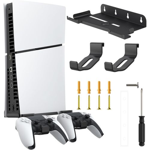 Support Mural PS5 Slim, Support Mural avec 2 Supports de Contrôleur Amovibles, Support Mural ...