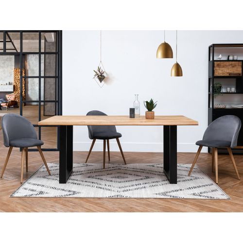 Table à manger pieds carré extensible AWANI Chêne massif et métal 180 ...