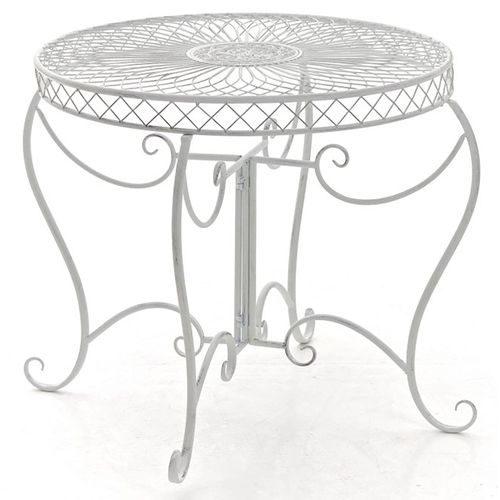 Table de jardin avec plateau rond en métal Blanc antique | Rakuten