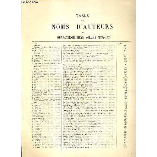 Table Par Noms D'auteurs Du Quarante-Huitieme Volume (1932-1933 ...