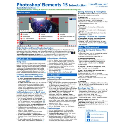 Adobe Photoshop Elements 15 Introduction Quick Reference Training Tutorial Guide (Cheat Sheet of ...