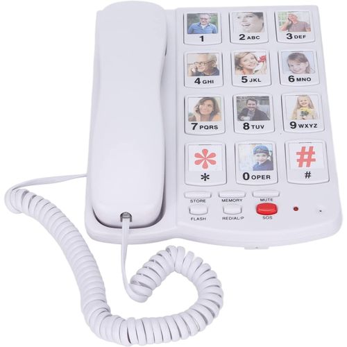 Téléphone Filaire à Gros Boutons, Téléphone Fixe Filaire pour Malentendants et Malvoyants ...