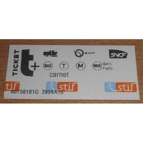 Ticket blanc optile ratp sncf metro bus tramway rer dans Paris marque ...