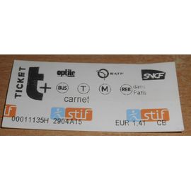 Ticket blanc optile ratp sncf metro bus tramway rer dans Paris marque ...
