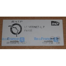 Ticket de métro blanc marque page ratp sncf ile de france rer le vesinet paris | Rakuten