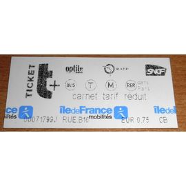Ticket de métro blanc optile ratp sncf optile ile de france bus tramway ...