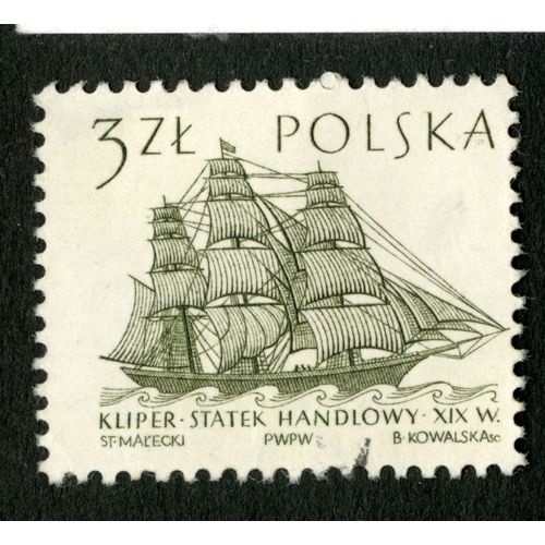 Timbre oblitéré polska, kliper, statek handlowy - XIX wiek, malecki, kowalska, 3 zl | Rakuten