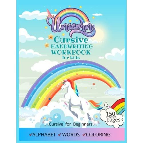 Unicorn Cursive Handwriting Workbook for Kids: Cursive Handwriting ...